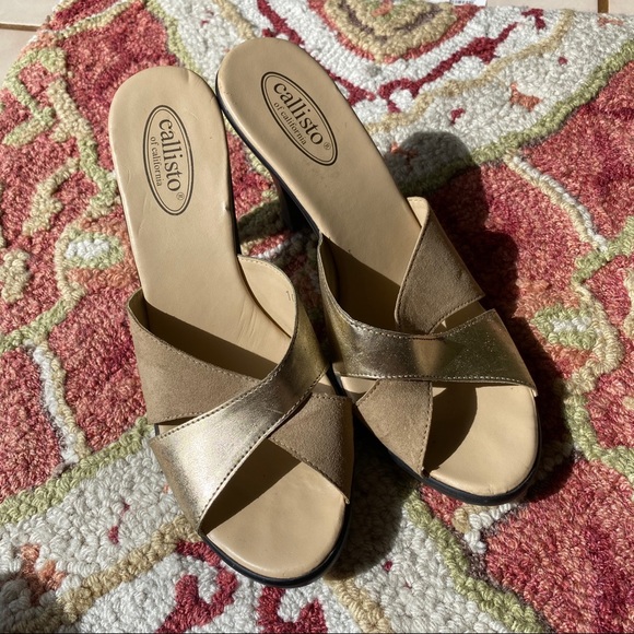 Callisto | Shoes | Callisto Of California Gold Tan Cross Strap Heel ...